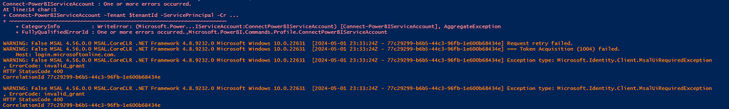 Error Connecting To PowerBI Service Using Powershell Commandlets With