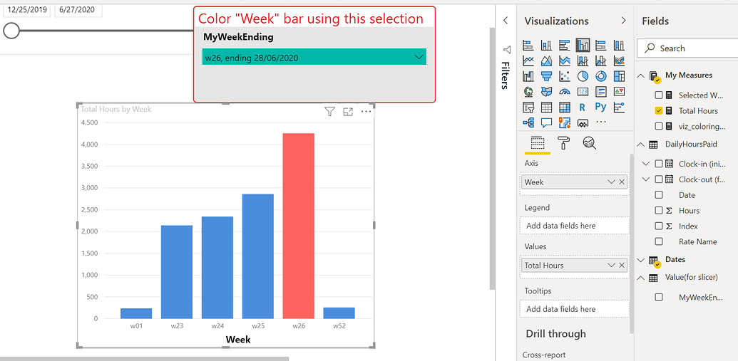 Color bar chart by slicer selection (DAX + conditional formatting) - DAX Calculations ...