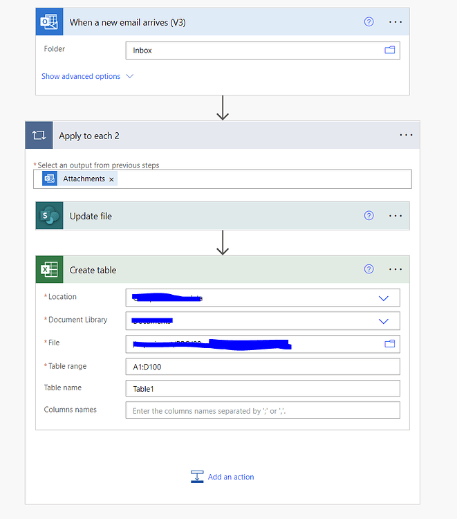 Updating an Excel file in Sharepoint using email and then creating a table - Power Platform ...