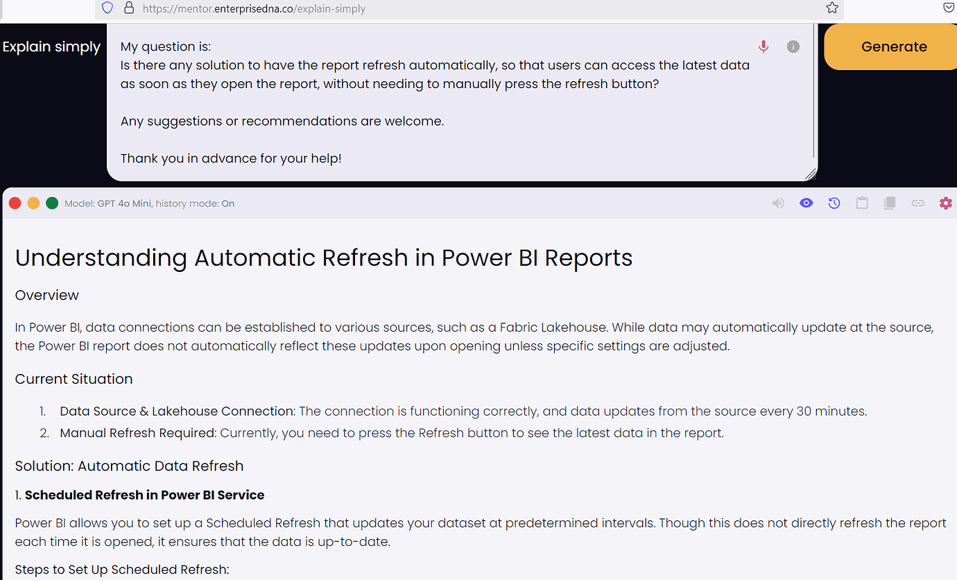 How can I automatically refresh the data in a Power BI report connected to Fabric Lakehouse ...