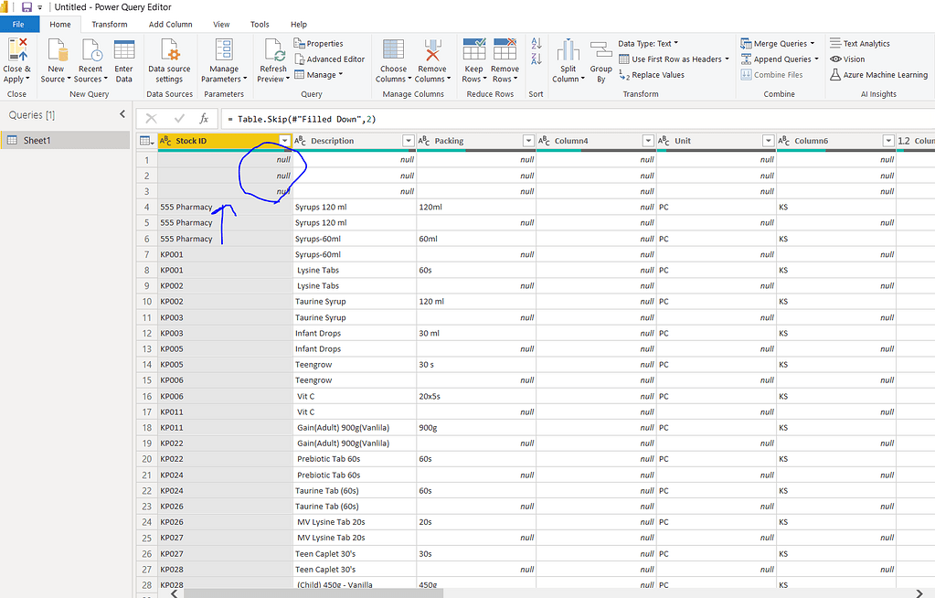 To remove some row in only one column not the entire rows in the table - Power Query ...
