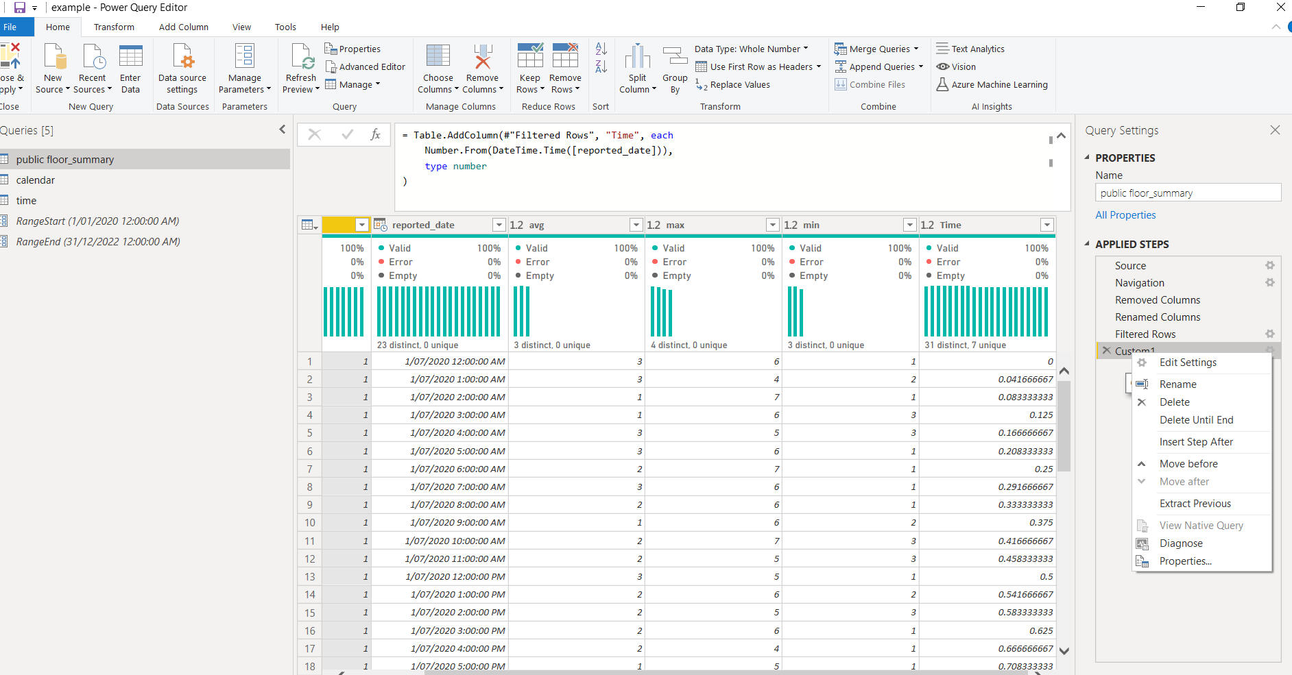 Separating a date/ time column to date column and time column without ...