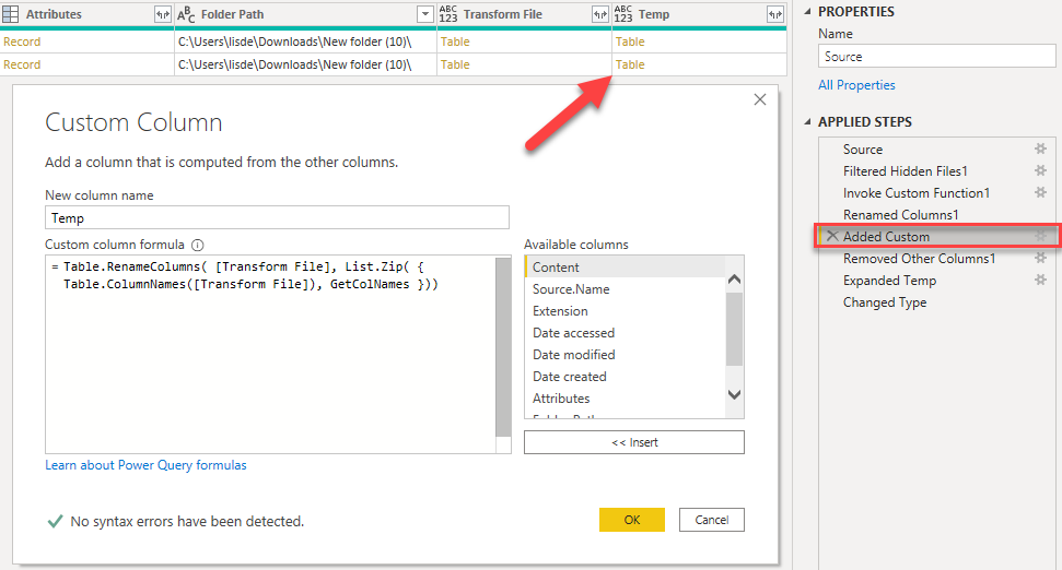 Column Header Name Changed In Data Source Get Data From Folder 